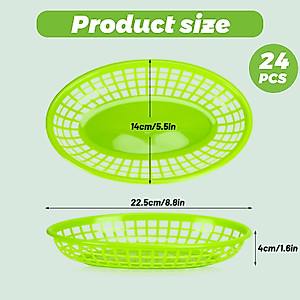GothaBach 24 Pack Fast Food Baskets, Plastic Fast Food Restaurant Baskets, Bread Fry Baskets Serving Tray for Hot Dogs, Chicken, Burgers, Sandwiches, Fries(Green)