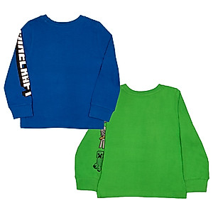 Minecraft Characters Boys Long Sleeve T-Shirt, 2-Pack Bundle Set for Kids and Toddlers (Size 10/12, Green/Royal)