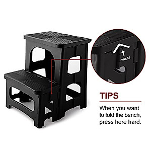 Topfun 8" 17" Folding 2-Step Stool, Non-Slip Fold Stools for Adults or Kids, Hold up to 300 lbs, Portable Footstool for Kitchen Home Toilet Bedroom Office RV