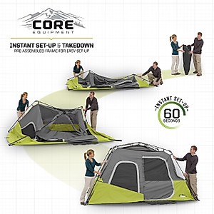 CORE 6 Person Instant Cabin Tent | Pop Up Tent with Easy 60 Second Camp Setup for Family Camping | Included Hanging Organizer for Outdoor Camp Accessories | Portable Tent for Camping with Carry Bag