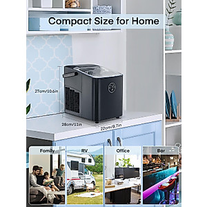 FOHERE Countertop Ice Maker with Handle, Portable Ice Machine Self-Cleaning, 28 lbs in 24Hrs, 2 Sizes of Bullet Ice, Ice Ready in 6 Mins, with Ice Scoop & Basket, for Home/Kitchen/Camping/RV
