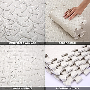 Coolcandy EVA Foam Play Mat, 16 Tiles Colorful Baby Play Mat, Square Kids Playmat with Solid Colored, 0.4" Thickened Interlocking Foam Floor Tiles, Puzzle Play Mat for Baby Crawling, Playing (White)