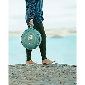 MV Joie Zafu Yoga Meditation Cushion Filled with Buckwheat Hulls & Charcoal Packs | Yoga Pillow in Soft Velvet/Suede; Embroidery Design, Free Lavender Pouch & Anti-dust Cotton Bag