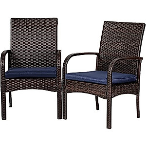 VOYSIGN Outdoor Wicker Dining Chairs, Patio Rattan Dining Chairs, Restaurant Chair with Removable Cushions, Firepit Armchair w/Armrests Set of 2