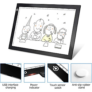 Black A4 Dimmable LED Artcraft Light Box Tracer Slim Light Pad Portable Tablet, USB Power Cable Copy Drawing Board Tracing Table for Artists Designing, Animation, Sketching, Stenciling X-ray Viewing