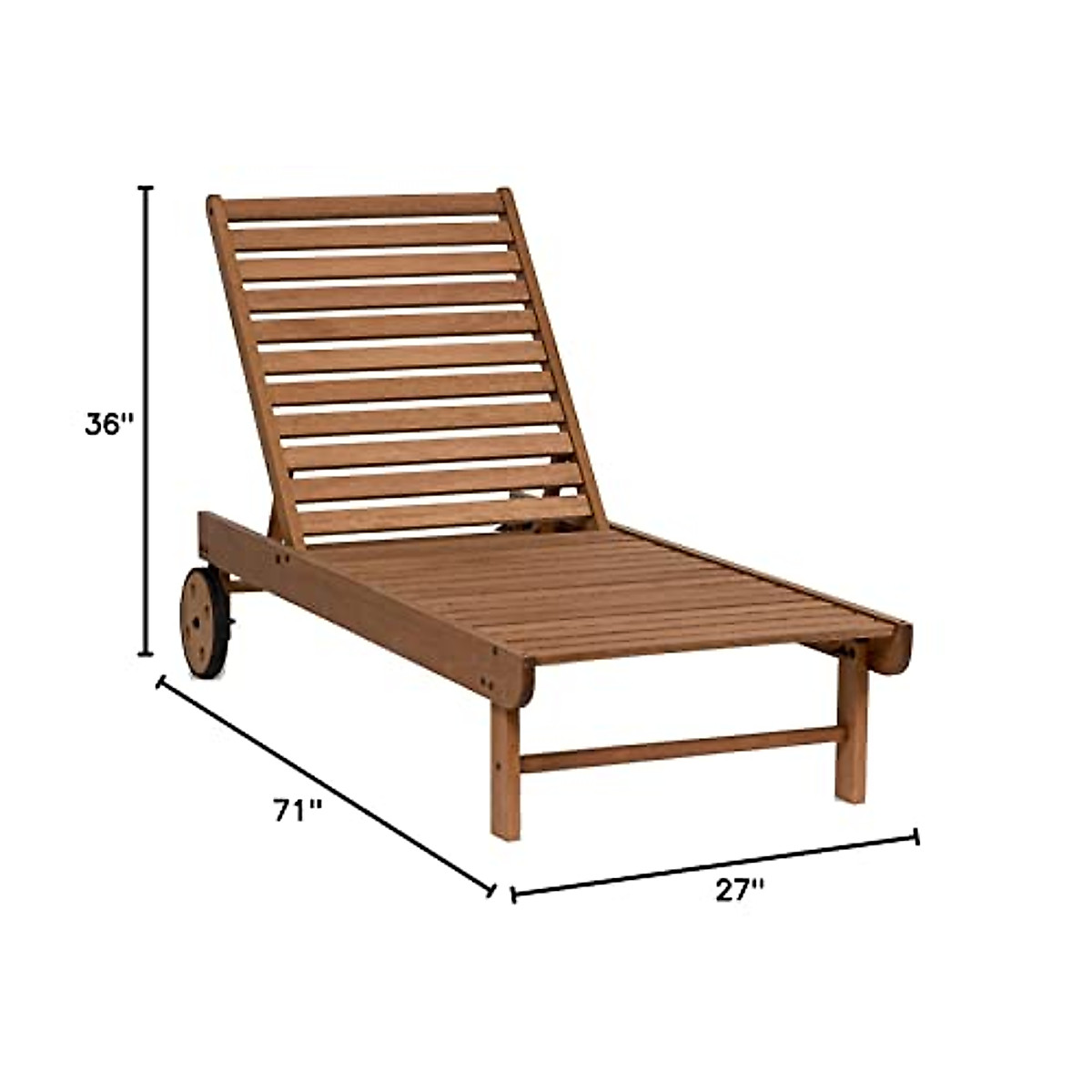 Amazonia Garopaba 1-Piece Poolside Chaise Lounger | Eucalyptus Wood | Ideal for Outdoors and Indoors, 72Lx26Wx38H