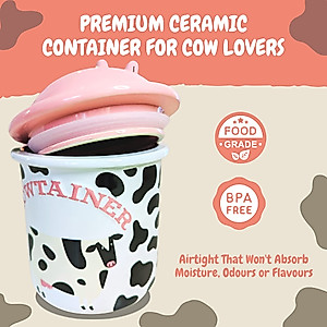 Cow Cookie Jar for Kitchen Counter Airtight Lids - Cute Ceramic Cow Gifts for Cow Lovers - Non Scratch Cow Print Stuff Gifts for Women - Food Storage Containers Cow Decor For Christmas (Large 8" x 6")