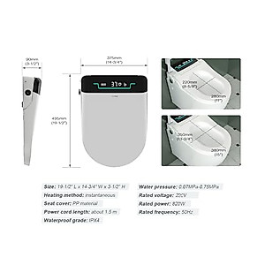 MEJE #001U-Electronic Bidet Seat for Elongated Toilets with Remote Control, Temperature Display Heated Toilet Seat,Auto Open and Close,Warm Air Dryer and Temp Controlled Wash Functions (White)