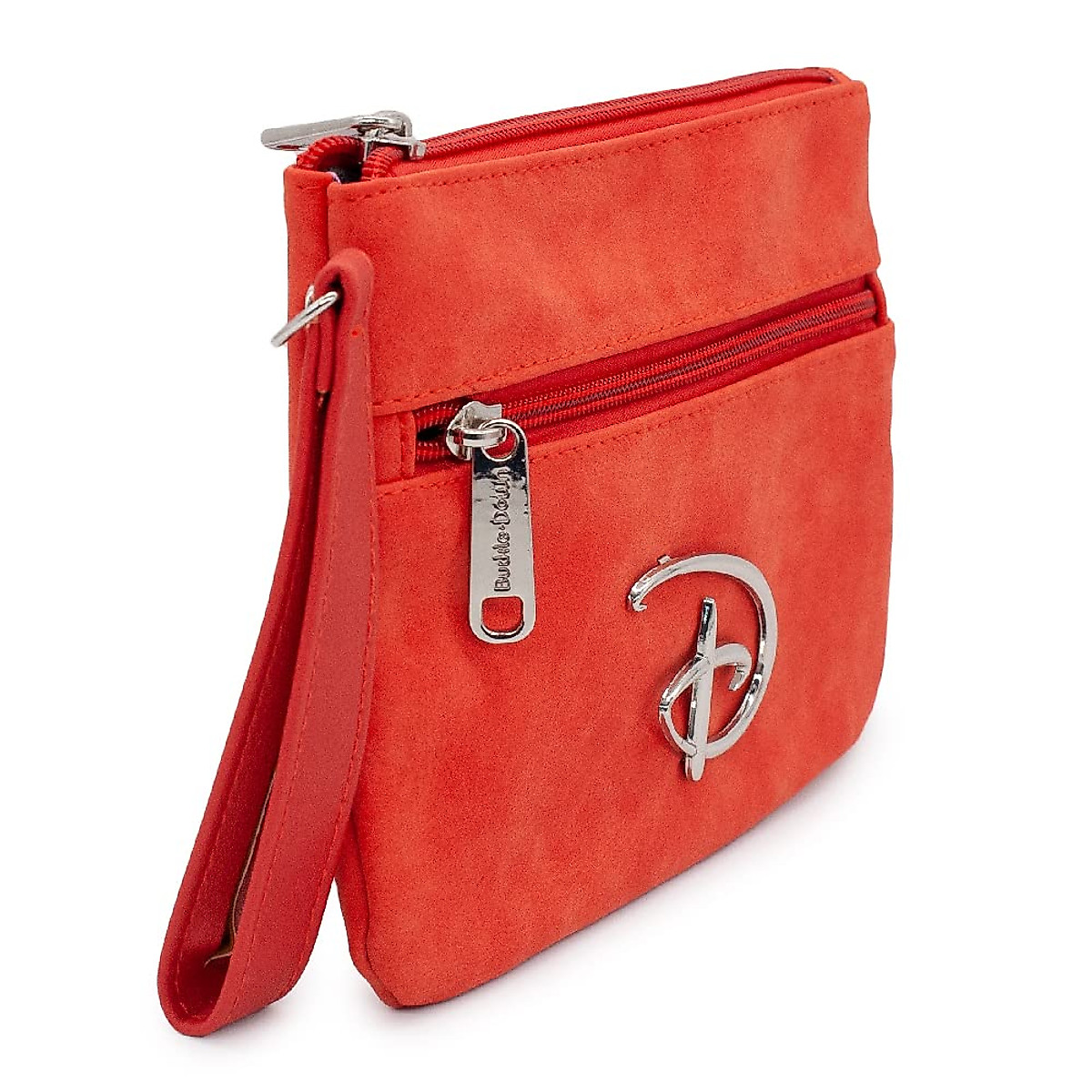 Disney Wallet, Double Pocket Wristlet, Disney Signature D Silver Logo, Red, Vegan Leather