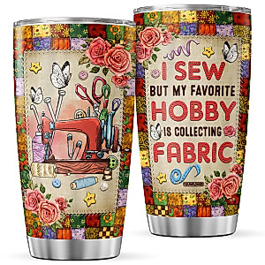 9SUNFLOWER Sewing Coffee Tumbler Fabric Machinist Mothers Day Birthday Gifts For Women Wife Mom Travel Mug With Lid Insulated Drinking Cups Cold Steel Tumblers Kitchen Decorations