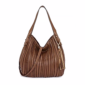 myfriday Vintage Shoulder Hobo Bags for Women Vegan Leather Lightweight Top-Handle Satchel Purse and Handbags with Tassel
