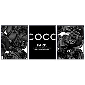 Motivational Inspirational Quote Set - Glam Wall Decor Artwork - Fashion Design Home Art - Bedroom, Living Room, Bathroom, Office - Luxury Gift for Women, Fashionista - Black Roses Set - UNFRAMED