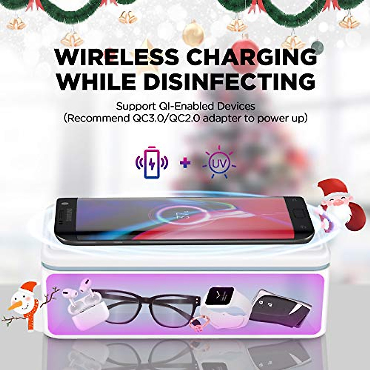 Cahot UV light Sanitizer Box, phone sanitizer with wireless charging, ultra-powerful 8 UV-C Sterilizer machine for Phone Toothbrush Nail Tools Jewelry and more