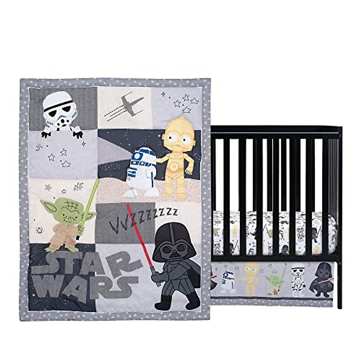 Lambs & Ivy Star Wars Classic 3-Piece Baby Crib Bedding Set - Yoda/Darth Vader
