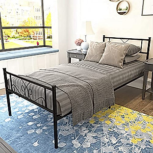 Weehom Twin Size Bed Frame with Headboard Black Platform Bed Standard Steel Bed for Kids Girls Boys No Box Spring Needed