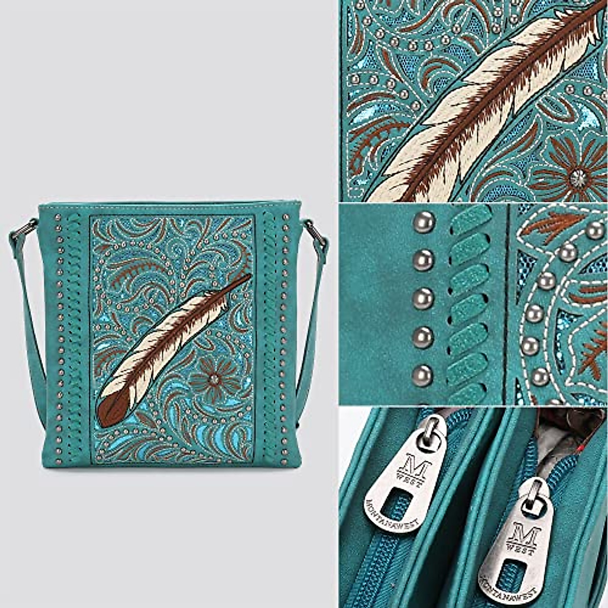 Montana West Concho Collection Concealed Carry Crossbody Women Leather Hobo Handbag for Women Turquoise MW1133G-9360TQ