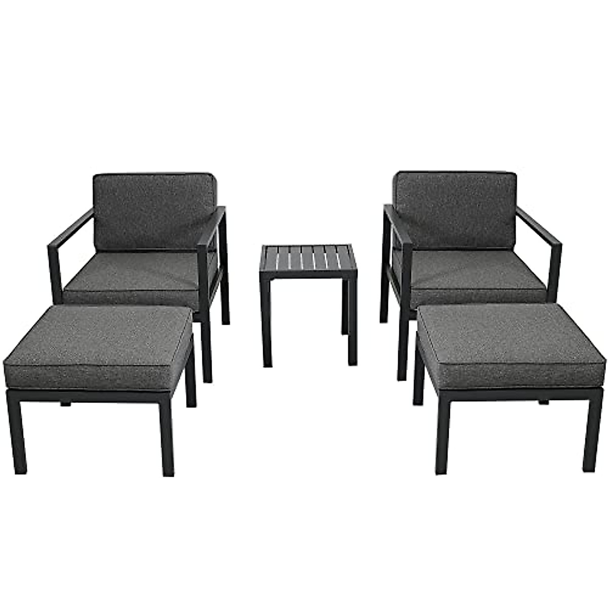 BIADNBZ 5-Piece Outdoor Patio Furniture Set for 4,UV-Resistant Aluminum Alloy Conversation Sofa Chairs with Coffee Table and Stools for Poolside, Garden, Black Frame+Gray Cushion