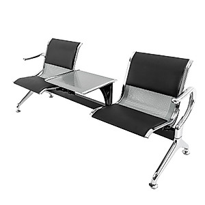 Airport Reception Chairs Waiting Room Chairs with Table and Arms 2 Seat PU Leather Reception Bench Waiting Area Bench Guest Reception Chairs for Office, Business, Salon, Bank, Hospital, School