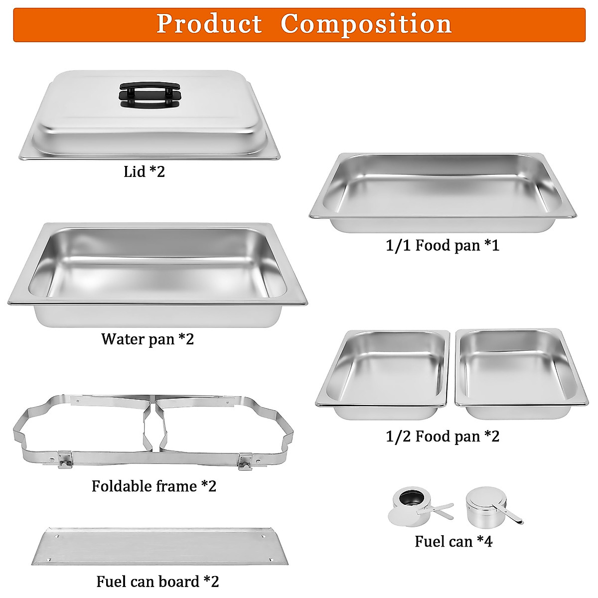 Chafing Dishes Buffet Set [2/4 Pack] Commercial Catering Food Warmers for Parties 9QT Buffet Servers and Warmers Stainless Steel Foldable Chafer with Lid