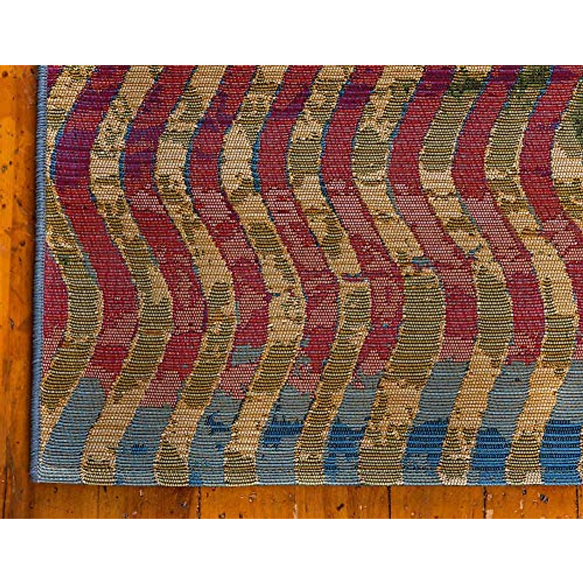 Unique Loom Outdoor Modern Collection Area Rug - Wavy (5' 3" x 8' Rectangle, Multi/ Beige)