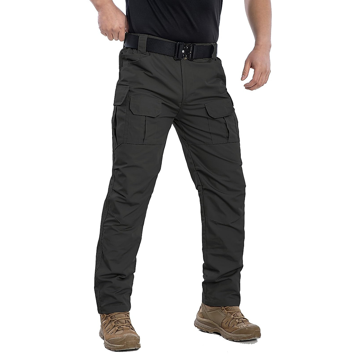 NAVEKULL Men's Outdoor Tactical Pants Rip Stop Lightweight Waterproof Military Combat Cargo Work Hiking Pants Black
