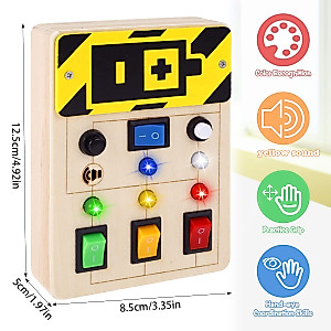 HOTBEST Montessori Busy Board for Toddlers, LED Light Switch Toys Sensory Toys, Wooden Sensory Toys with Light Up LED Buttons, Educational Learning Toy for Boys & Girls