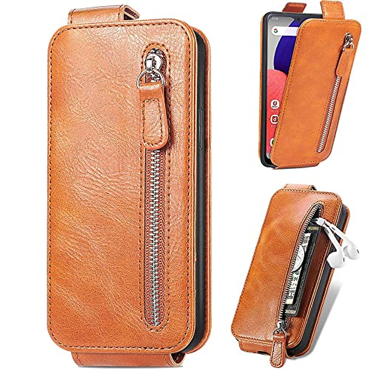HUANGTAOLI PU Leather Handbag Case Cover for Oppo Find X5 Pro 5G, Built-in Magnet Closure Zipper Wallet Case for Oppo Find X5 Pro 5G