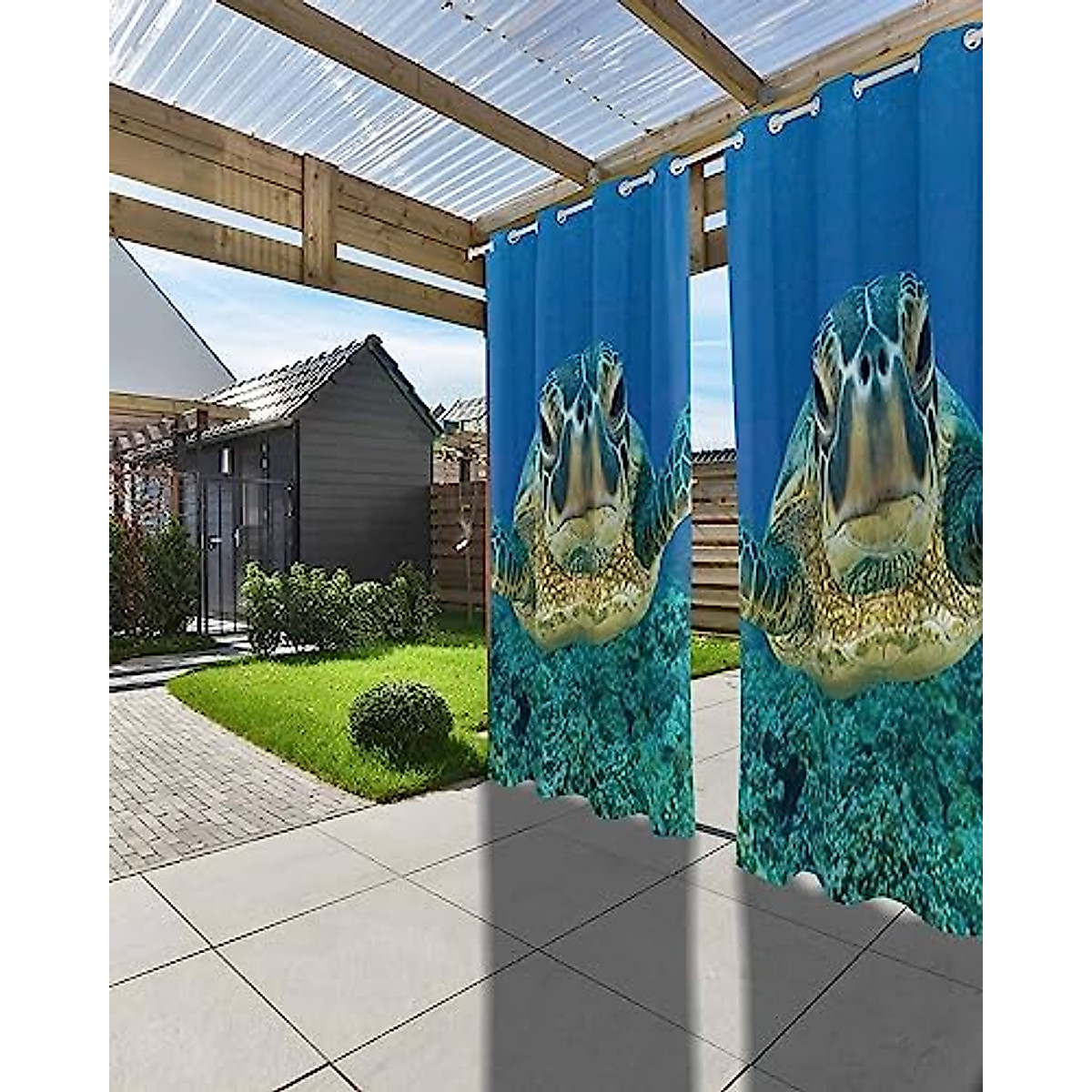 applebless Outdoor Curtains for Patio Sea Turtle Under Ocean Waterproof Outdoor Curtains 84 inches Long Gazebo Curtains Outdoor Waterproof Outside Drapes for Porch, Gazebo, Deck