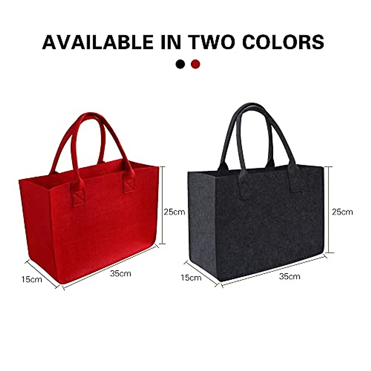 Reusable Felt Bag, 35 x 24 x 19cm Shopping Basket Storage Wood Log Carrier with Long Handle, Storing Wood, Toys, Newspaper (Grey)