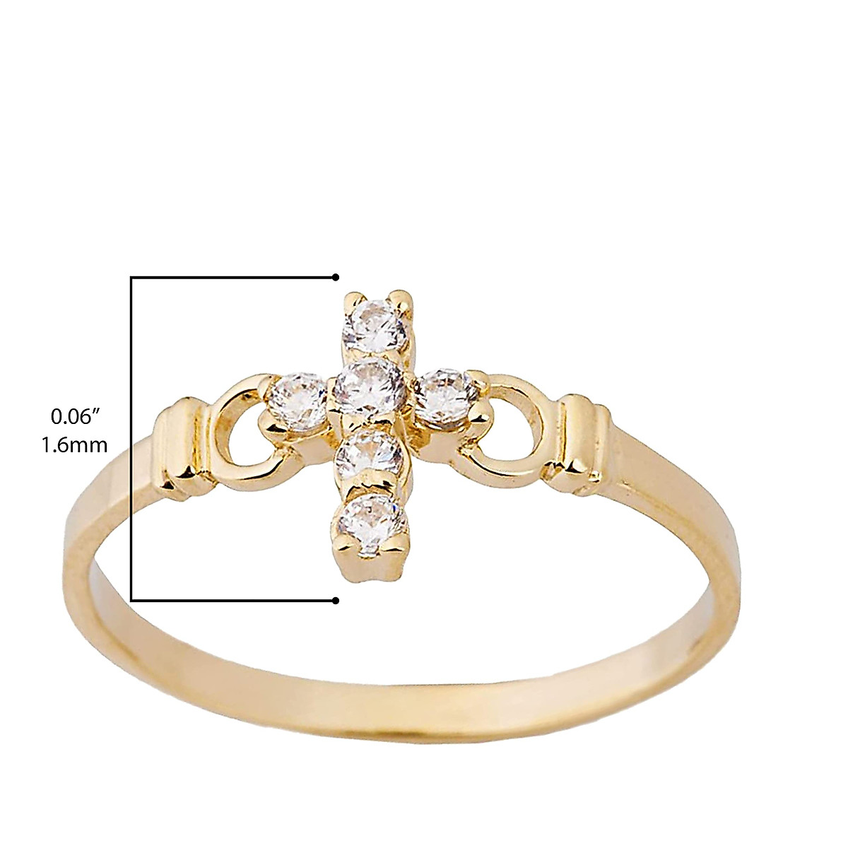 10k Yellow Gold Round Cubic Zirconia Buckle Style Cross Ring - Size 6