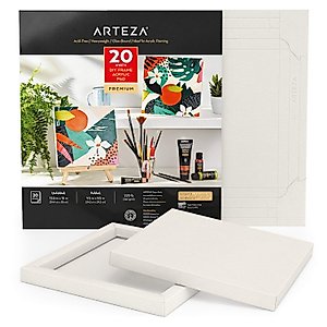 ARTEZA Acrylic Paper Foldable Canvas Pad, 9.5x9.5 Inches, 20 Sheets, DIY Frame
