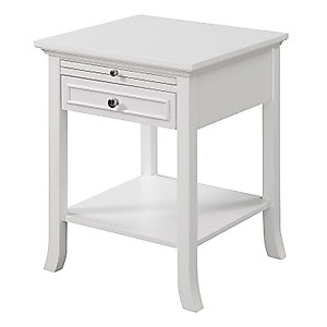 Convenience Concepts American Heritage Logan 1 Drawer End Table with Pull-Out Shelf, White, 18 in x 18 in x 24 in
