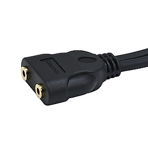 Monoprice Audio Cable - 0.58 Feet - Black | Premium 3.5mm Stereo Male to 2 3.5mm Stereo Female 22AWG, Gold Plated