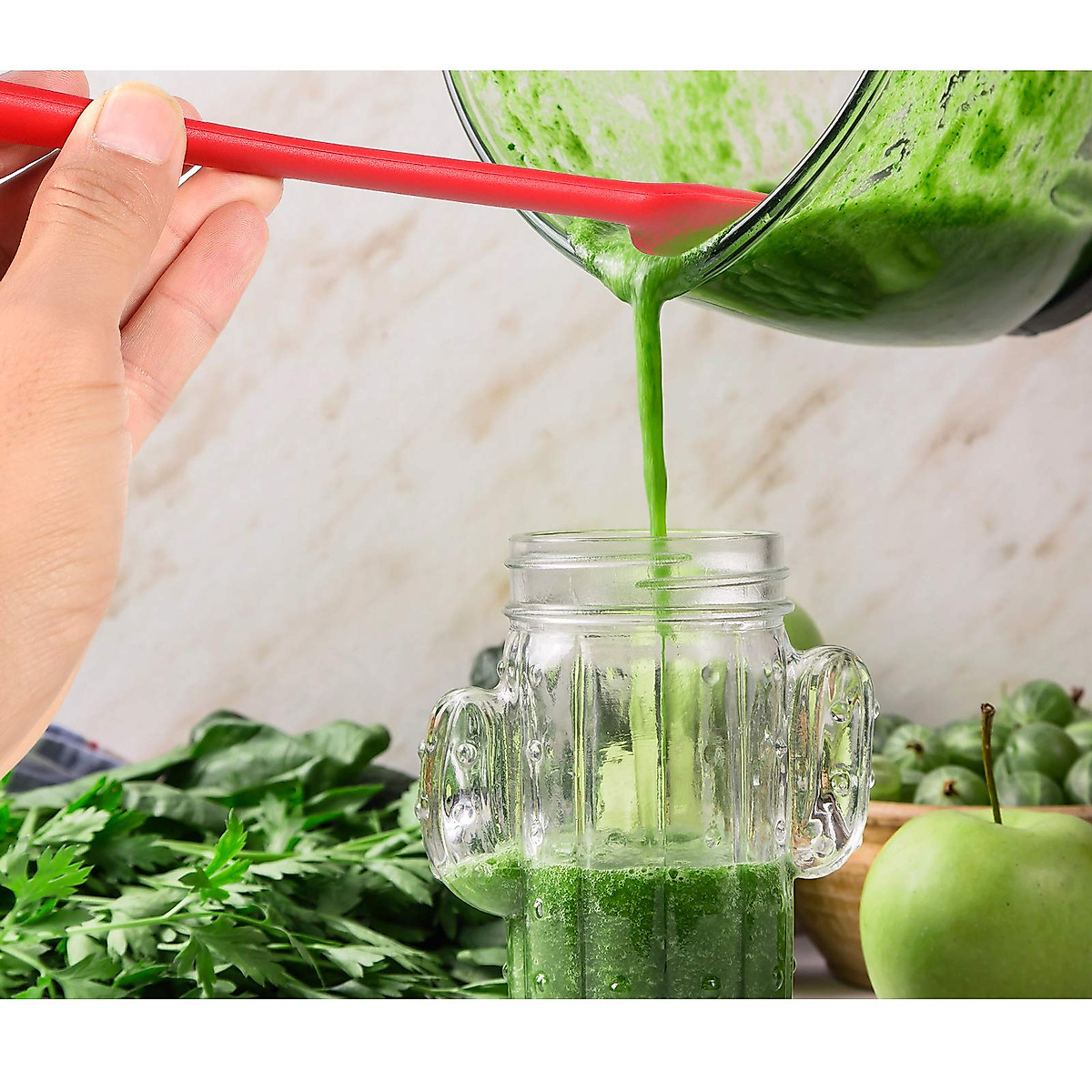 Patelai 3 Pieces Silicone Jar Spatula Long Handle Rubber Spatula Heat Resistant Non-Stick Silicone Scraper Kitchen Silicone Spatula with Stainless Steel Core for Baking (Red, Black, Light Green)