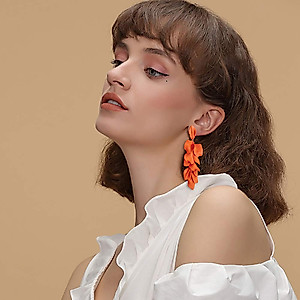Summer Boho Long Acrylic Rose Petal Earrings Dangle Exaggerated Flower Earrings Drop Floral Tassel Earrings for Women Great for Party (Long Acrylic Rose Petal Earrings-Orange)