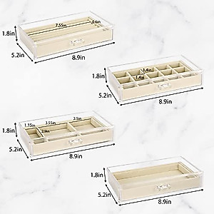 Mebbay Acrylic Jewelry Organizer, Clear Jewelry Box with 4 Drawers, Velvet Rings Earring Necklace Bracelet Display and Storage Case for Women, Beige