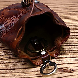 Wugebud 1 Pcs Leather Mini Medieval Pouch Keychain, Coin Organizer, Change Holder, Leather Drawstring Pouch for Men & Women