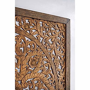 Super King Sized Carved Headboard, Wall Mounted Mandala Wooden Panels, Weathered Brown Rustic Barn Finish, 80 inches