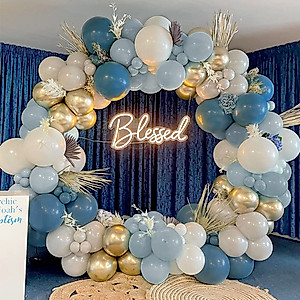 Navy Blue Balloon Garland, SKEFOLI 131PCS Dusty Blue Double Balloon Arch Kits Matte Light Blue and White Sand Balloons Birthday Party Decorations for Boys Men Baby Shower Gender Reveal (Navy Blue)