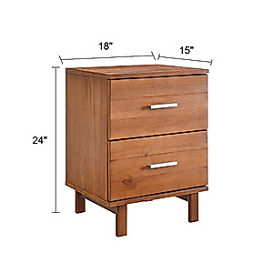 BIKAHOM Camden Nightstand, Solid Wood Bedside Table, 2 Drawer Mid Century Modern Nightstand with Storage, Small Side End Table, Wooden Bedroom Furniture, Walnut Finish, 1 Nightstand