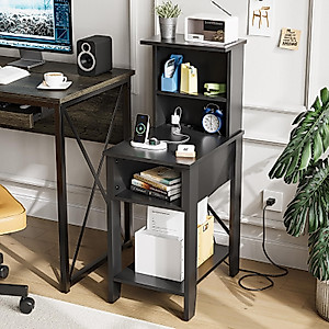 Bestier Tall Bedroom End Tables Set of 2 Two Nightstands Set of 2 Two Nightstands Bedside Tables with USB Tall Nightstand with Charging Station Tall Narrow Nightstand with Cabinet Side Table Black