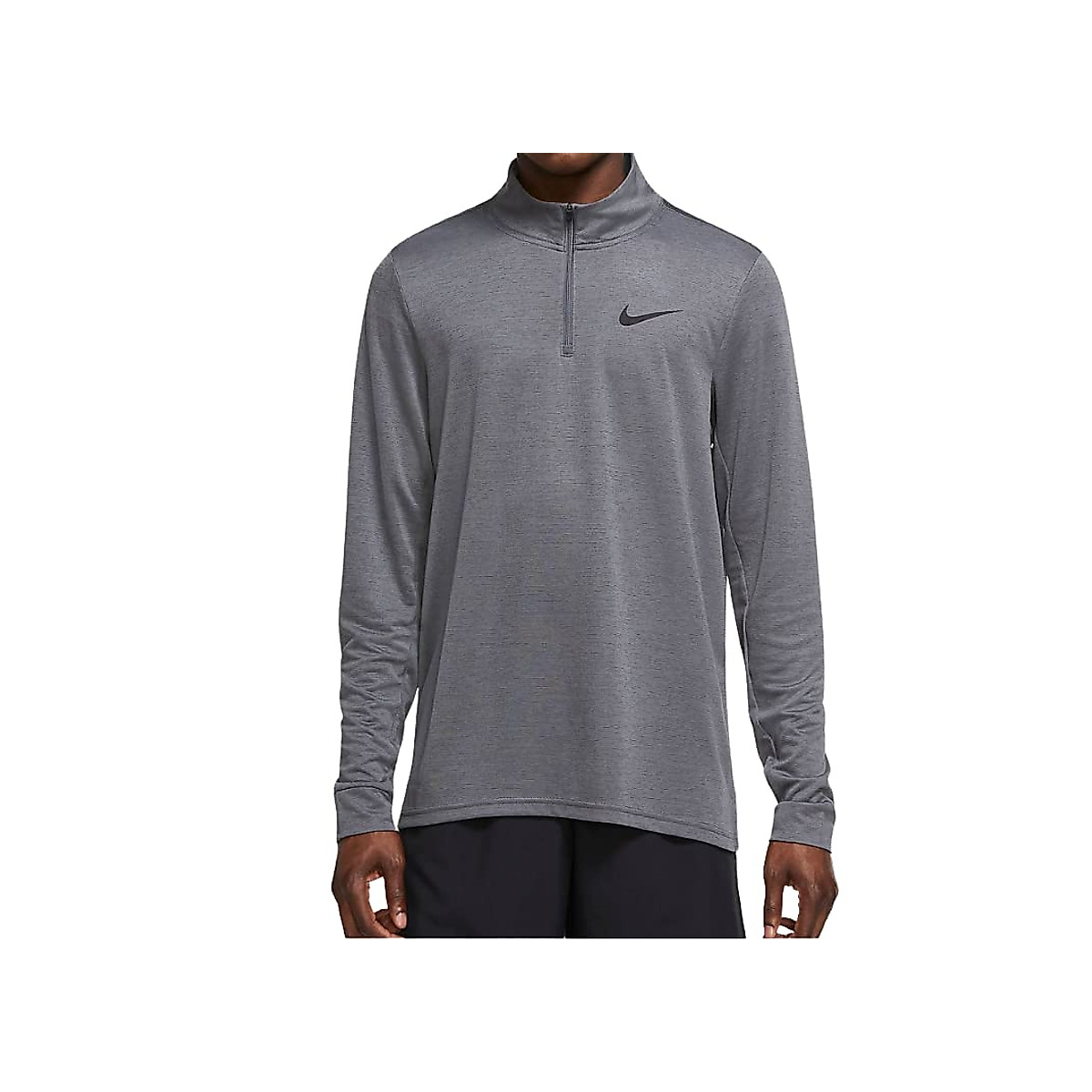 Nike Men’s Breathe Superset Iron Grey ¼ Zip (Quarter Zip) Training/Running Lightweight Long Sleeve Baselayer Shirt, Black Swoosh, Dri-Fit Wicks Moisture, Style CZ1212/Color 068, Size Small