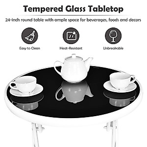Tangkula 3 Pieces Folding Patio Bistro Set, No Assembly Required, Outdoor Folding Chairs & Table Set with Tempered Glass Tabletop, Outdoor Furniture Set for Garden, Poolside & Backyard (Black)