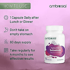 Ambrosial Selenium 200mcg | High Strength Antioxidant Supplement to Support Immune System, Heart Health & Thyroid Support (Pack of 1-60 Capsules)