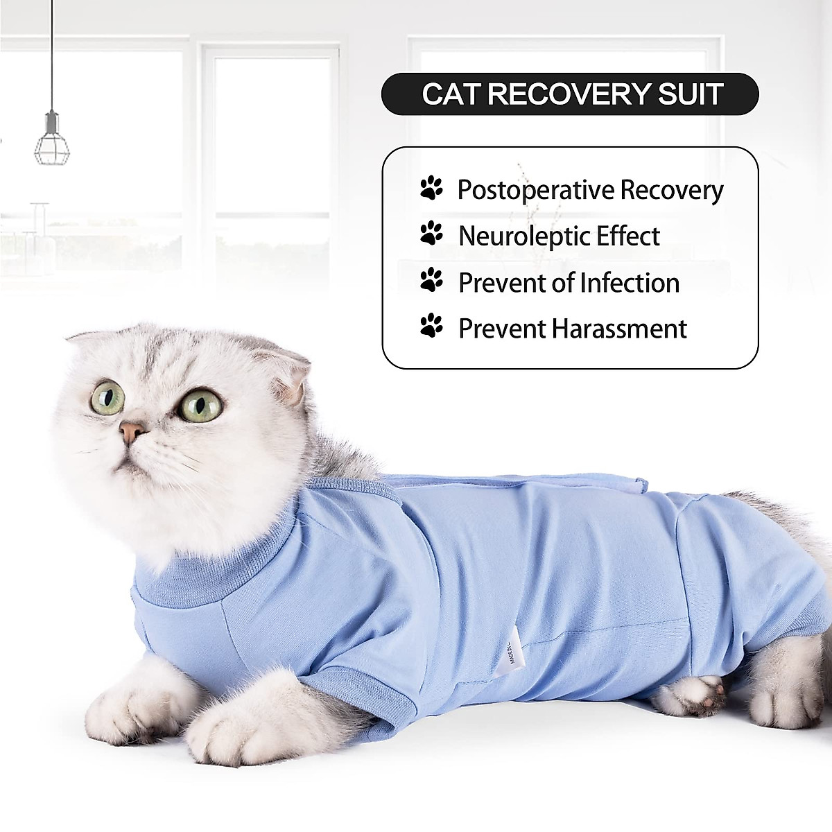 Cat Recovery Suit After Surgery, Pet Recovery Wear for Abdominal Wounds Cat Onesie Cone E-Collar Alternative,Blue L
