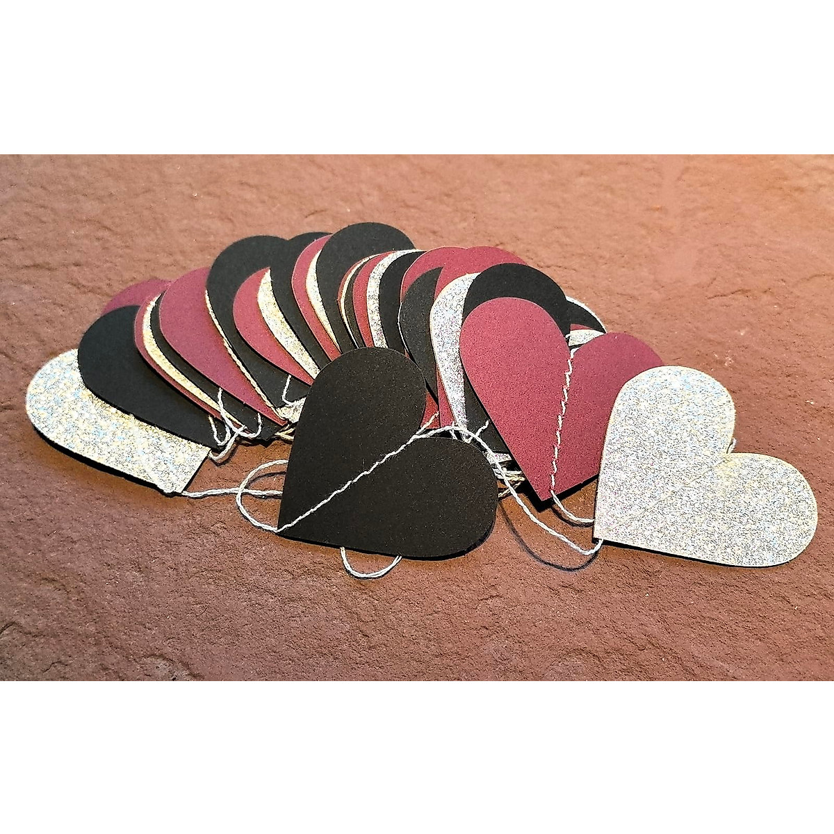 Bridal Shower Decorations Maroon Black/Wedding Decorations/Burgundy Valentine's Day Garland Decorations/Maroon Black Birthday Party Decorations Burgundy Black Heart Paper Garlands 2pcs