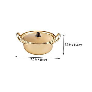 Yardenfun 1pc Korean Instant Noodle Pot Ceramic Skillet with Lid Japanese Noodles Ramen Camping Stew Pot Ramen Pot Kitchen Pan Noodle Cooking Pot Instant Boodles Pot Binaural Stockpot Golden