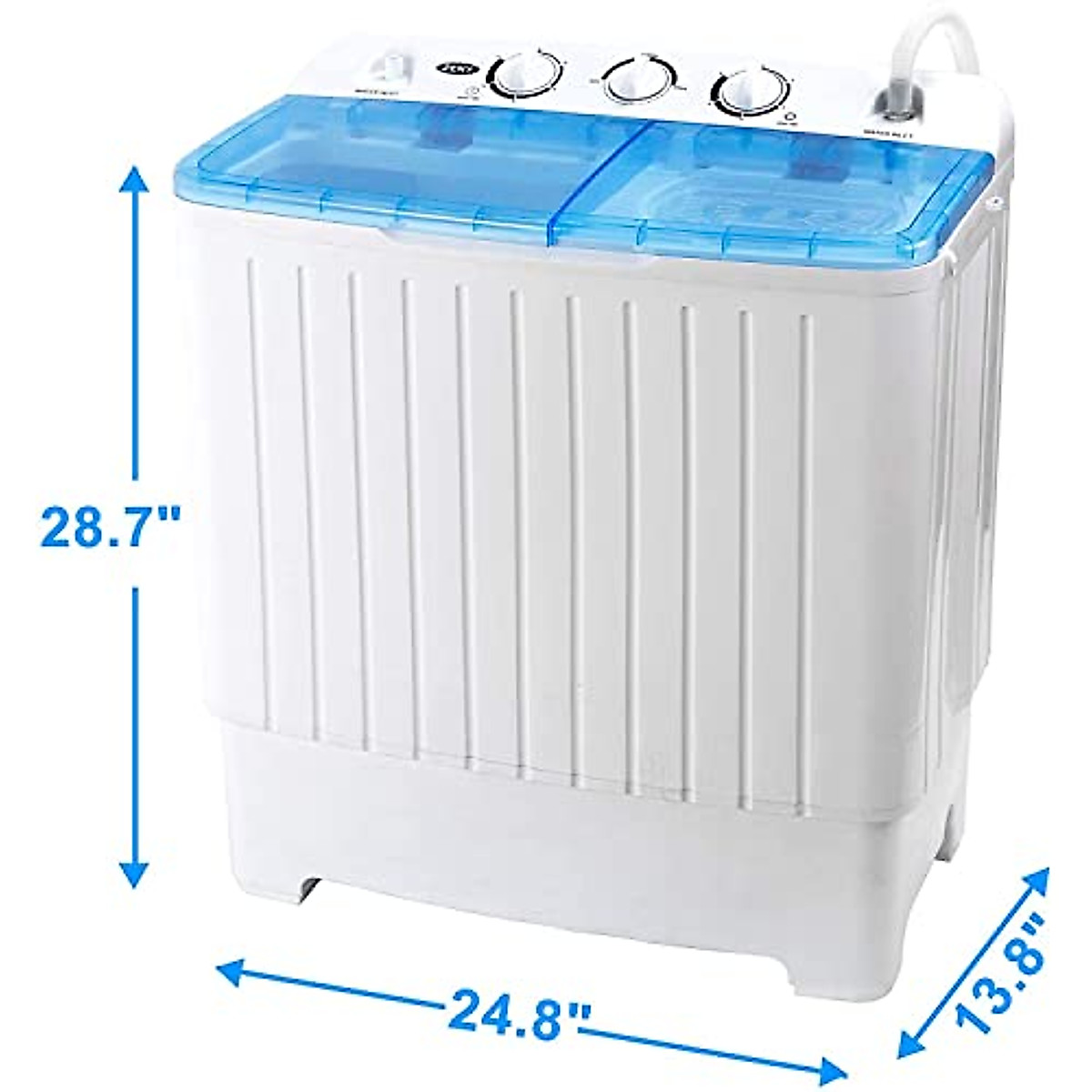 JupiterForce 2 In 1 Portable Mini Compact Twin Tub Washing Machine 17.6 LB Laundry Washer Spinner Combo Machine w/Timer Control, Gravity Drain and Inlet Water Hose for Apartment,Dorms and RV