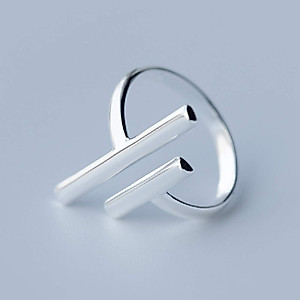 NewZenro Double T Parallel Bar Minimalist 925 Sterling Silver Engagement Open Ring Dainty Adjustable Simple Statement Finger Promise Eternity Rings Band Jewelry Gifts for Women Her