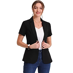 Allegra K Women's 1 Button Office Business Short Sleeve Blazer Jacket Small Black
